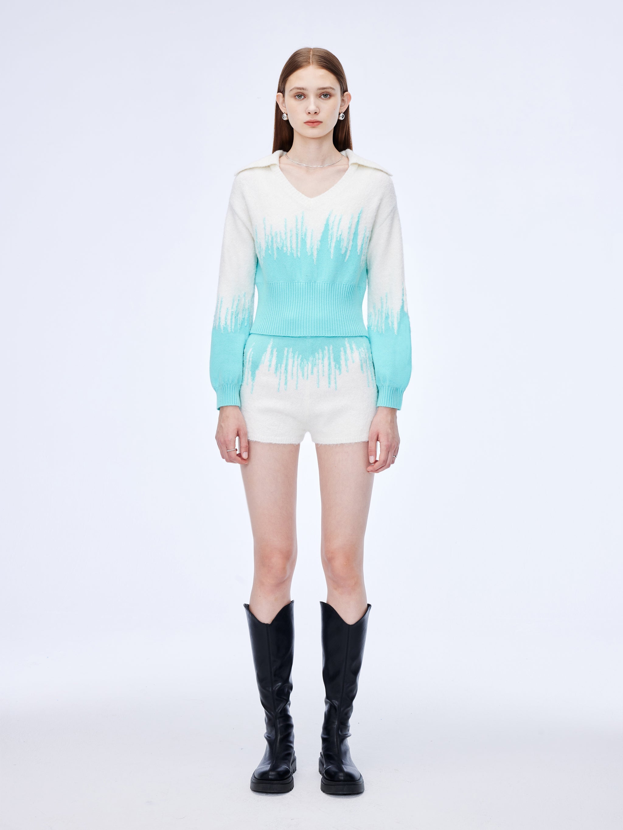 V-neck Waist-cinched Sweater